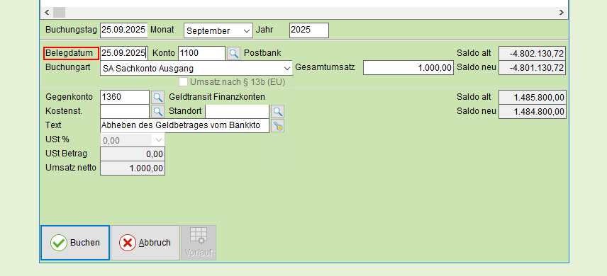 Umbuchung zwischen zwei Finanzkonten – stp.one Help Center